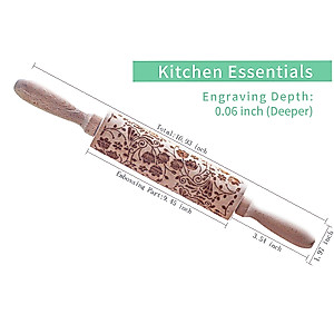 Cosybeau Embossed Rolling Pins for Christmas Baking, 17 inch Large Wooden Roller Pin with Designs Pattern, Best Gift for Wedding, Holiday, Mother, Friends (Lotus)