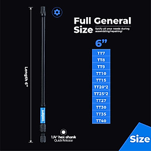 toolant 6" Impact Long Torx Bit Set 13pcs (TT7-TT40), 1/4 Hex-Shank S2 Steel Security Torx Bit Set, Tamper Proof Star Bit Set with CNC Machined Tips, Magnetic Impact Bit Holder and Storage Box