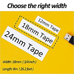 Hehua Compatible Label Tape Replacement for Brother P-Touch Label Tape 18mm 0.7" Laminated TZ Tape TZe-241 TZe-441 TZe-541 TZe-641 TZe-741 for PT-D400VP(Black on White/Red/Blue/Yellow/Green, 5 Pack)