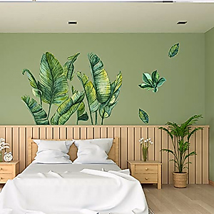 Green Banana Leaf Tropical Plants Leaves Wall Decals Peel and Stick, Removable Jungle Tree Leaf Wall Stickers Mural, DIY Wall Art Decor Home Decorations for Bedroom Living Room Nursery, 29.5x43.3inch
