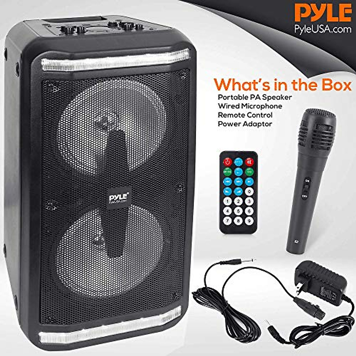 Pyle Bluetooth Speaker & Microphone System - Portable Stereo Karaoke Speaker with Wired Mic, Built-in LED Party Lights, MP3/USB, FM Radio (6.5’’ Subwoofers, 500 Watt MAX) (PPHP266B.5)