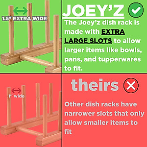 Joey’z Bamboo Dish Drying Rack - Dish Organizer Rack for Cabinet, Plates, Cups, Bowls, Pot Lids & Cutting Boards - Dish Storage and Pot Lid Organizer & Holder - Kitchen Storage Organizer