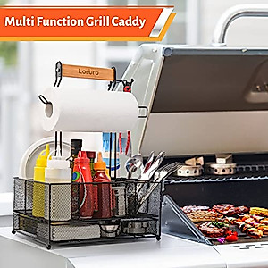 Lorbro Large Grill Utensil Caddy with Drawer, Picnic Camping Caddy with Paper Towel Holder, BBQ Organizer for Grilling Tool, Ideal Organizer for Picnic Condiment and Outdoor Griddle Accessories