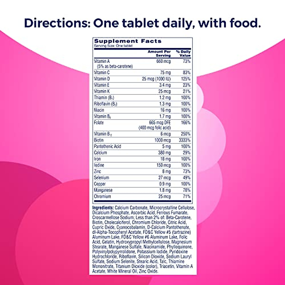 One A Day Multi+ Hair, Skin, & Nails Complete Multivitamin Tablet, A Boost of Support for Healthy Hair, Skin & Nails with Biotin and Vitamin A, C, Vitamin E & Zinc, 120 Count (4 Months Supply)