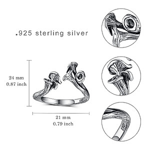 TYSO Chanterelle Mushroom Rings For Women Sterling Silver Vintage Cute Adjustable Open Wrap Ring Jewelry (7)