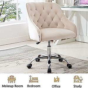 HomVent Swivel Chair w/Upholstered Armrests,Wide Seat Leisure Office Chair w/Tufted Shell Back Velvet Computer Chair w/Golden Base Task Chair w/Height Adjustment Design for Home Reception Room