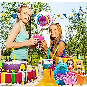 TEGEEM 4 Packs Easter Egg Gift Soldier Deformation Pre-Filled Easter Eggs Boys and Girls Educational Toy Ball with Toys Inside Surprise Deformation Ball Easter Basket Stuffers (Princess)