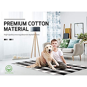 Syntus Buffalo Plaid Rug, 35.4 x 59 inch Doormat Kitchen Rug Black and White Cotton Outdoor Mat for Porch Bathroom Carpet Living Room Throw Area Rug