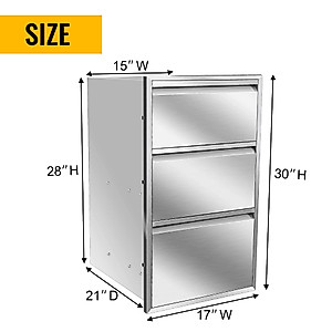 KODOM Outdoor Kitchen Stainless Steel Triple Access Drawers with Paper Towel Holder Combo for Outdoor Kitchen Island or Grill Station (Overall Size:17" W x 30" H x 21" D inch)