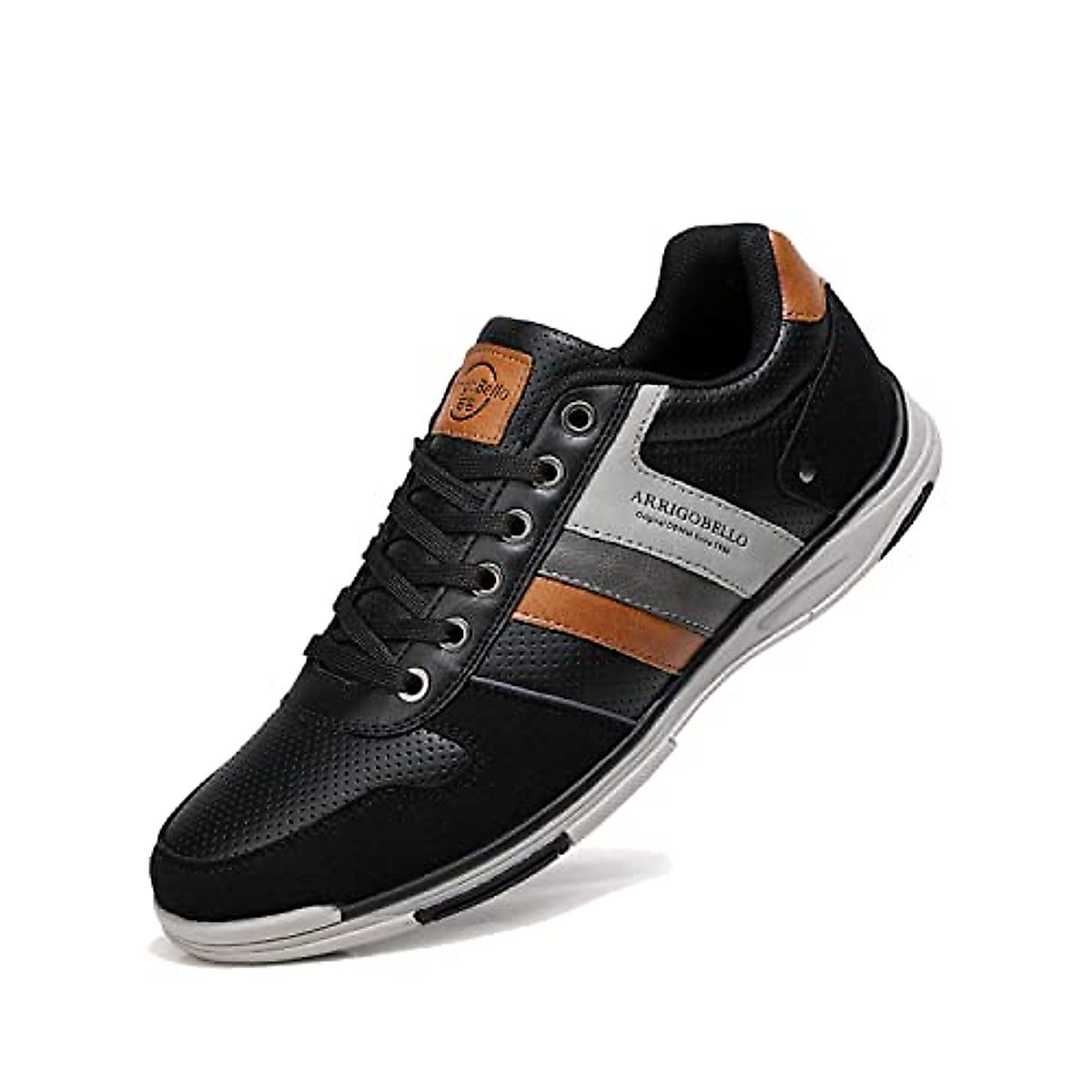 AX BOXING Mens Lace Up PU Leather Sneakers - Breathable and Comfortable Casual Walking Shoes(Black, Size_10)