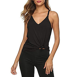LEXISLOVE Womens Summer Workout Tank Tops Sexy Open Back Backless Yoga Shirt Activewear Workout Clothes Running Sports Gym Loose Cute V Neck Sleeveless Beach Tops Black S