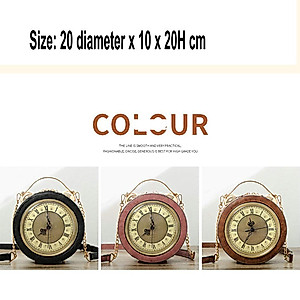 Clock Bag Real Working,Vintage Crossbody Messenger Bag, SteamPunk Style Shape Leather Bag Circular Handbag Chain Shoulder Female bag (Brown)