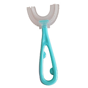 Electric Toothbrush with U-Shaped Toothbrush, Whitening Massage Toothbrush, Baby Toothbrush Food Grade Labor-saving Silicone U-shaped Manual Infant Toothbrush Baby Supplies- Green Small Circle