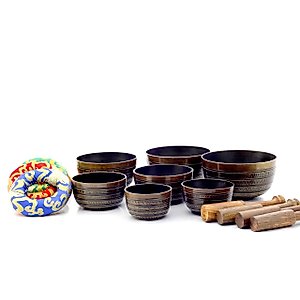 Sets 7 Sets of Meditation Bowls-Chakra Healing Tibetan Singing Bowl From Nepal (Brown colored)