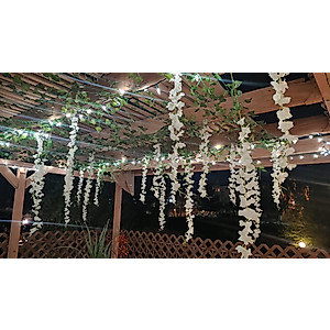 MARTHA&IVAN 26 Stems Artificial Wisteria Garland Fake Wisteria Vine Hanging Flower Bush String for Wedding Garden Party Decoration (26 Stems White)