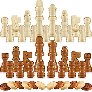 80 Pieces Wooden Checkers Pieces Handcrafted Chess with Drawstring Storage Pouch Classic Wooden Chess Game Set Board Games Accessories in 2 Styles, 2 Colors