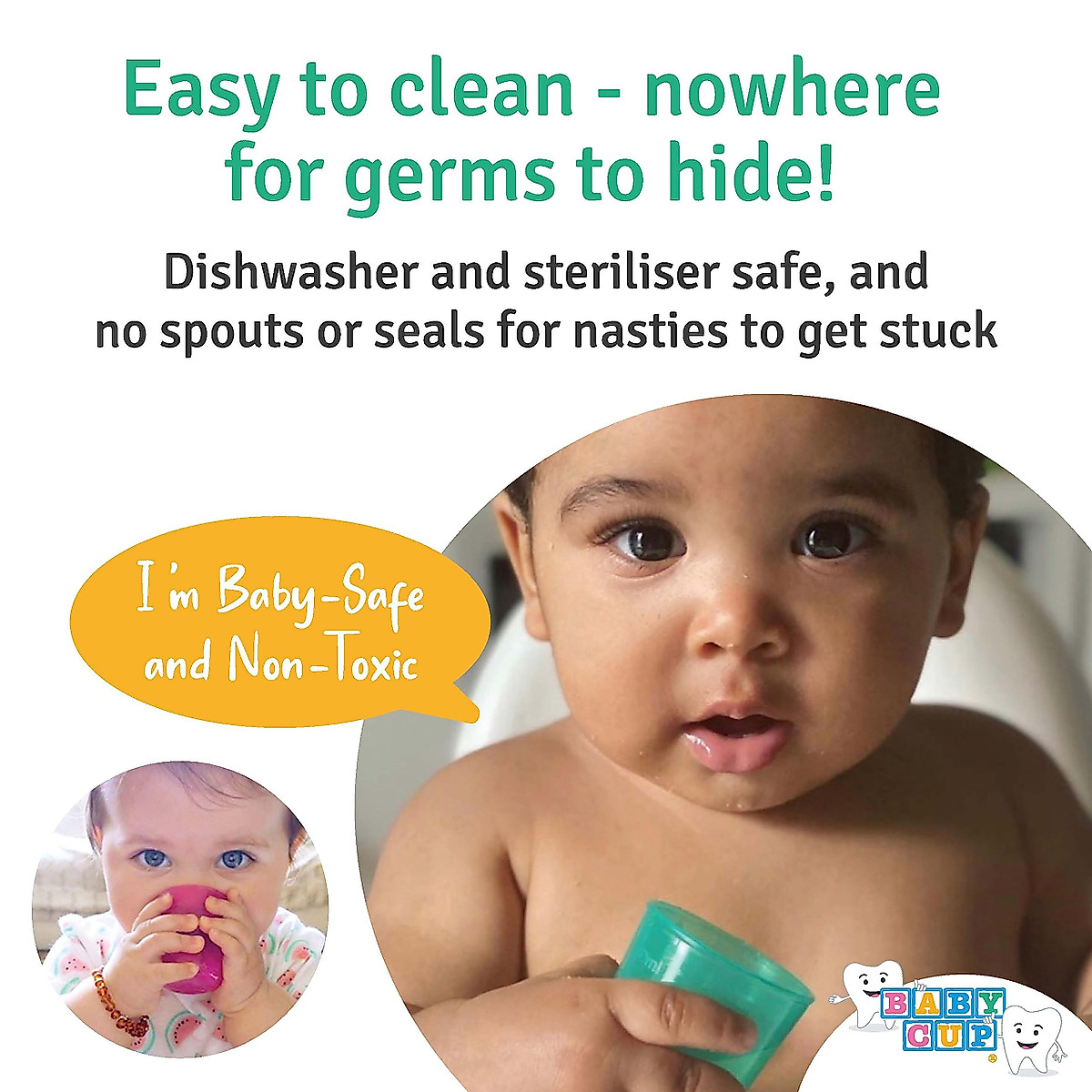 Babycup Sippeco Mini Open Baby Cup - Perfect for Baby Led Weaning, First Sips and Toddler Training - 50ml Sippy Cup, BPA Free, Approved by Oral Health Foundation - Suitable from 4+ Months