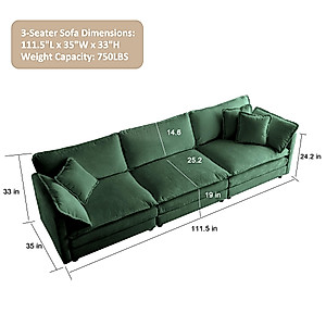 111.5" Oversized 3-Seater Soft Chenille Sofa, Modular Sectional Sofa Cloud Couch for Living Room, Modern Deep Seat 3 Seat Large Couches (Green, 3 Seat)