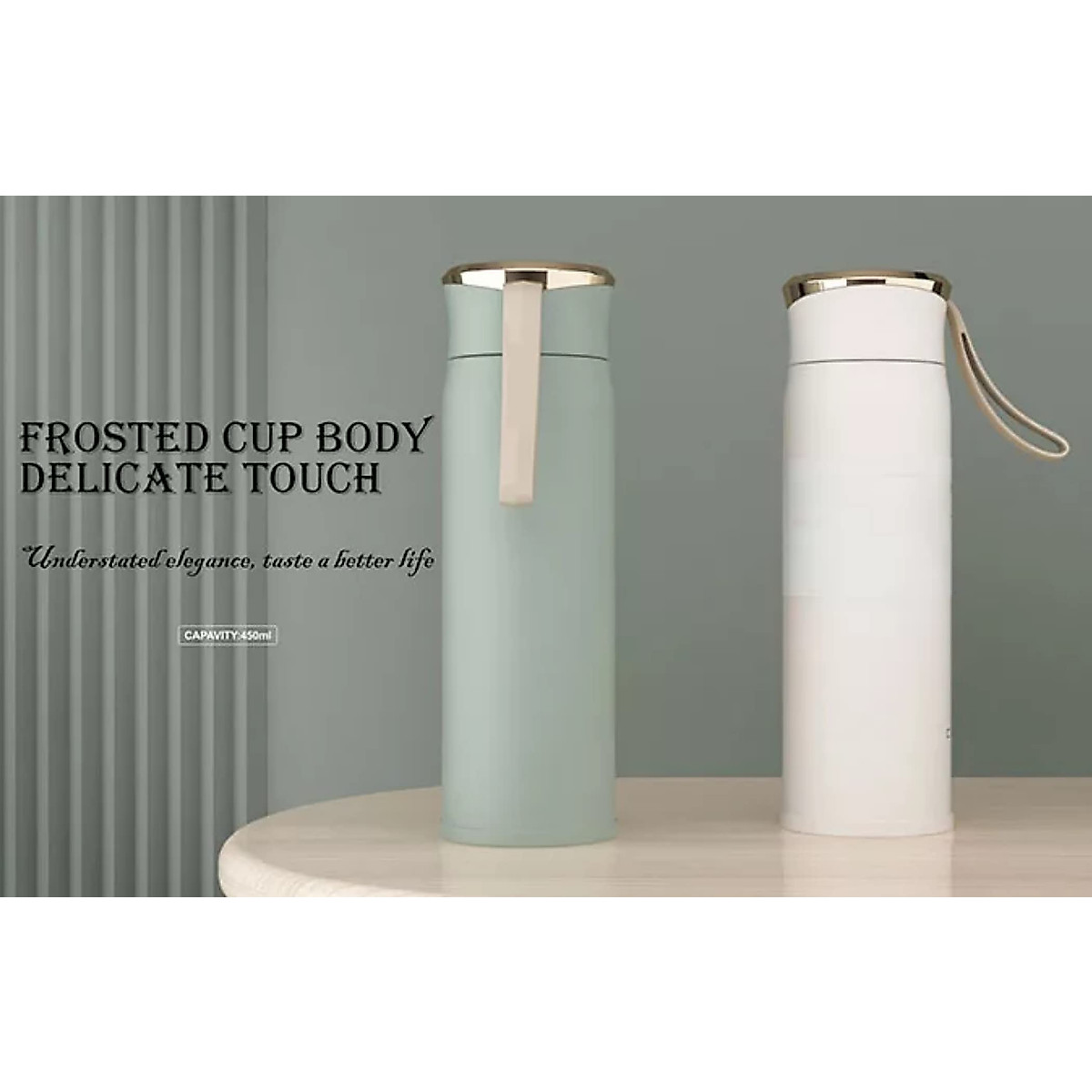 Vacuum Insulated Stainless Steel Metal Flask Thermos Water Bottle with Handle | Elegant Design | Reusable Leak Proof BPA-Free Flask for Gym, Travel, Sports, Gift | 16oz (450ml) (Light Pink)