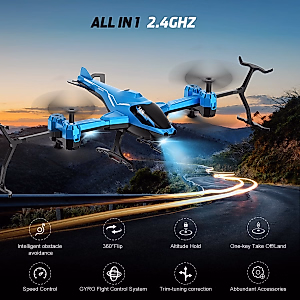 VATOS RC Helicopter 2.4G, All in 1 Remote Control Helicopter Super Function 360° Flip, Obstacle Avoidance, Altitude Hold, One Key take Off/Landing, RC Plane Toy Gifts for Kids Adults