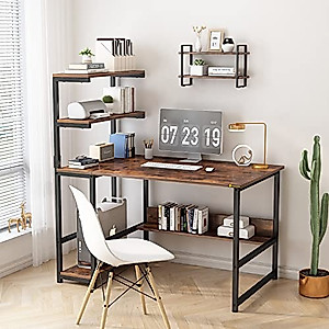 ALISENED Computer Desk with 4-Tier Storage Shelves, 43.3 inch Modern Large Office Desk Computer Table Studying Writing Desk Workstation with Bookshelf and Tower Shelf for Home Office