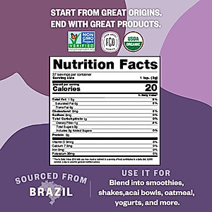 FGO Organic ACAI Powder (Freeze-Dried), 100% Raw Superfood Berry from Brazil, 4oz, Packaging May Vary (Pack of 1)