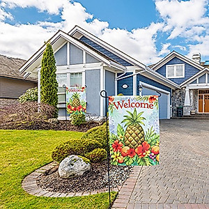LAYOER Garden Flag 12.5 x 18 Inch Home House Double Sided Pineapple Flowers Welcome