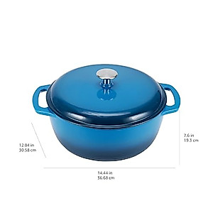 Amazon Basics Enameled Cast Iron Round Dutch Oven with Lid and Dual Handles , Heavy-Duty & Large, 7.3-Quart, Blue