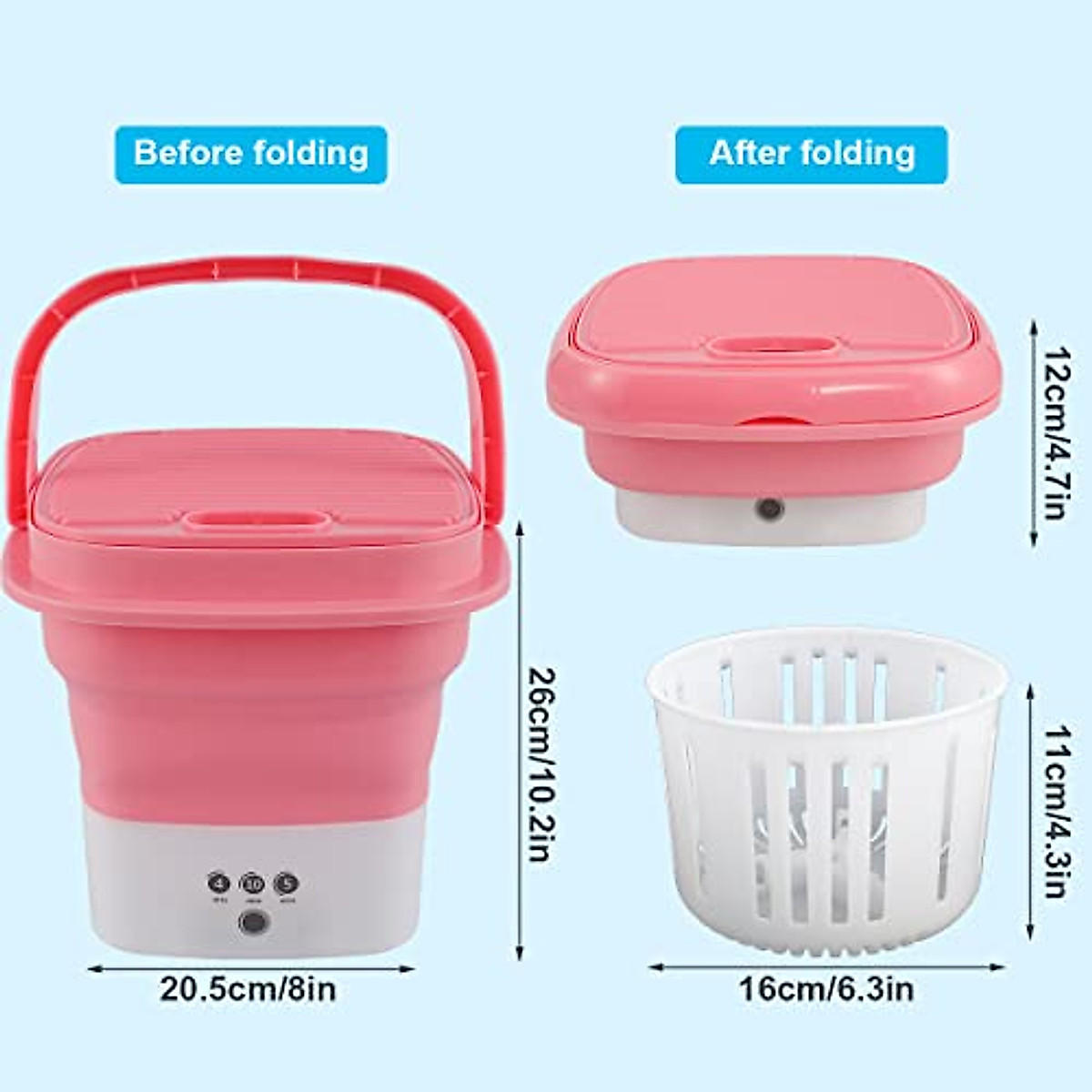 Y2H Mini Portable Washing Machine Foldable Small Laundry Machine with Drain Basket Lightweight Washer Touch Screen and Timer Reusable Washing Machine for Baby Clothes Underwear Socks Y2H