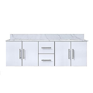Lexora Geneva 60 in. W x 22 in. D Glossy White Double Bath Vanity, Carrara Marble Top and 60 in. LED Mirror