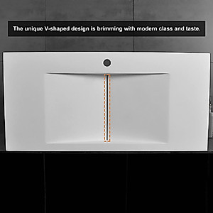 Weibath 35'' Vessel Sink Wall-Mount Bathroom Sink V-Shaped Floating Sink Stone Resin in Matte White