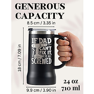 Onebttl Dad Fix Gifts from Daughter Son, Stainless Steel Beer Stein Tumbler, 24oz Beer Mug with Lid for Father's Day