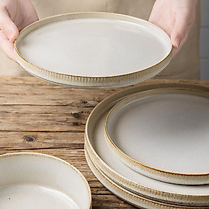 MONITO Ceramic Dinnerware 16 Pieces Dinner Set,Plates Pasta Bowls Cereal Bowls Reactive Change Glaze Dish Sets, Modern Stoneware Dishes, Gift, Bonbon Beige