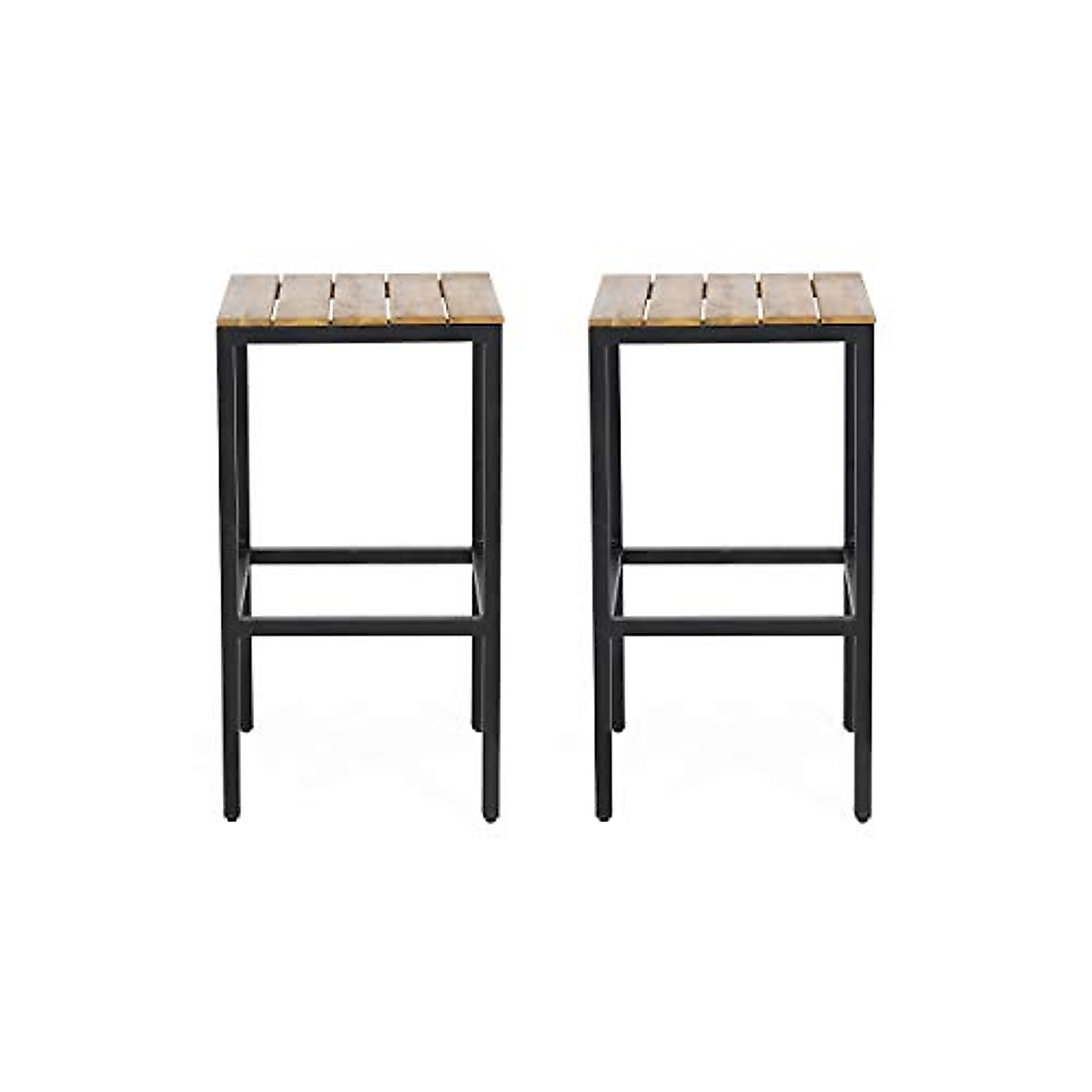 Christopher Knight Home Frieda Outdoor Modern Industrial Acacia Wood Bar Stools (Set of 2), Teak Finish + Black