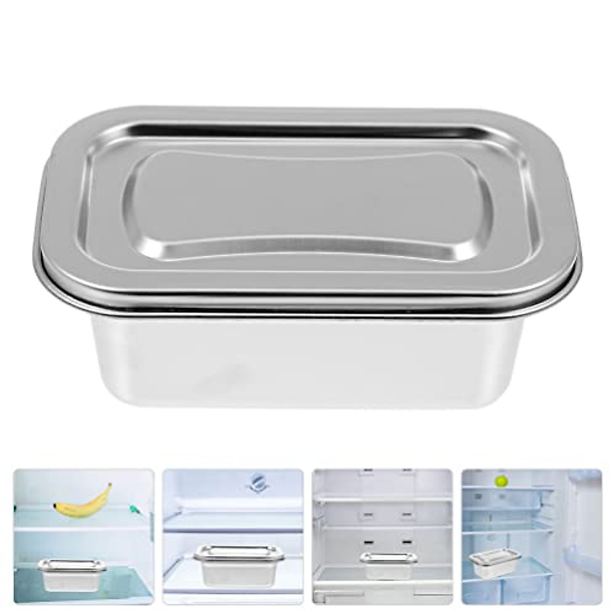 Hemoton Reusable Ice Cream Storage Containers with Lids Stainless Steel Food Keeper Freezer Box Insulated Ice Cream Tub for Refrigerator Home Made Ice Cream