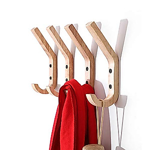 Pack of 4 Wooden Wall Hooks, Decorative Natural Wood Coat Hanger, Mounted Towel Rack for Hanging Jacket, Bags, Backpacks, Mugs, Keys, Fishhook-Shaped Hat Organizers for Entryway, Living Room (Natural)