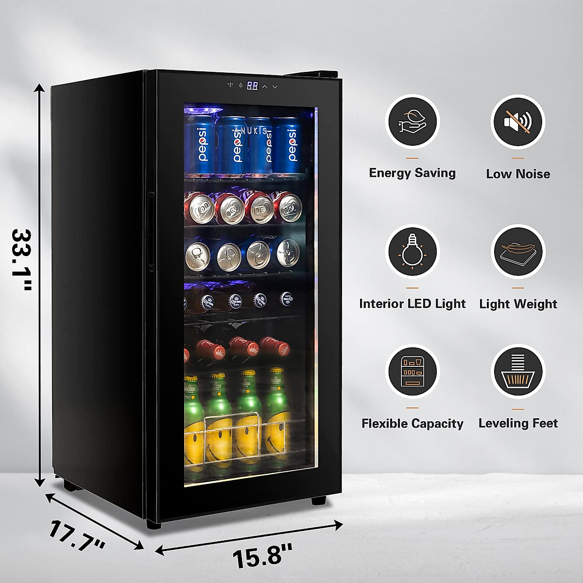 Anukis 3.2 Cu.Ft Beverage Refrigerator Cooler with Touch Control, Auto Defrost Beer Fridge/Removable Shelves for Home&Office