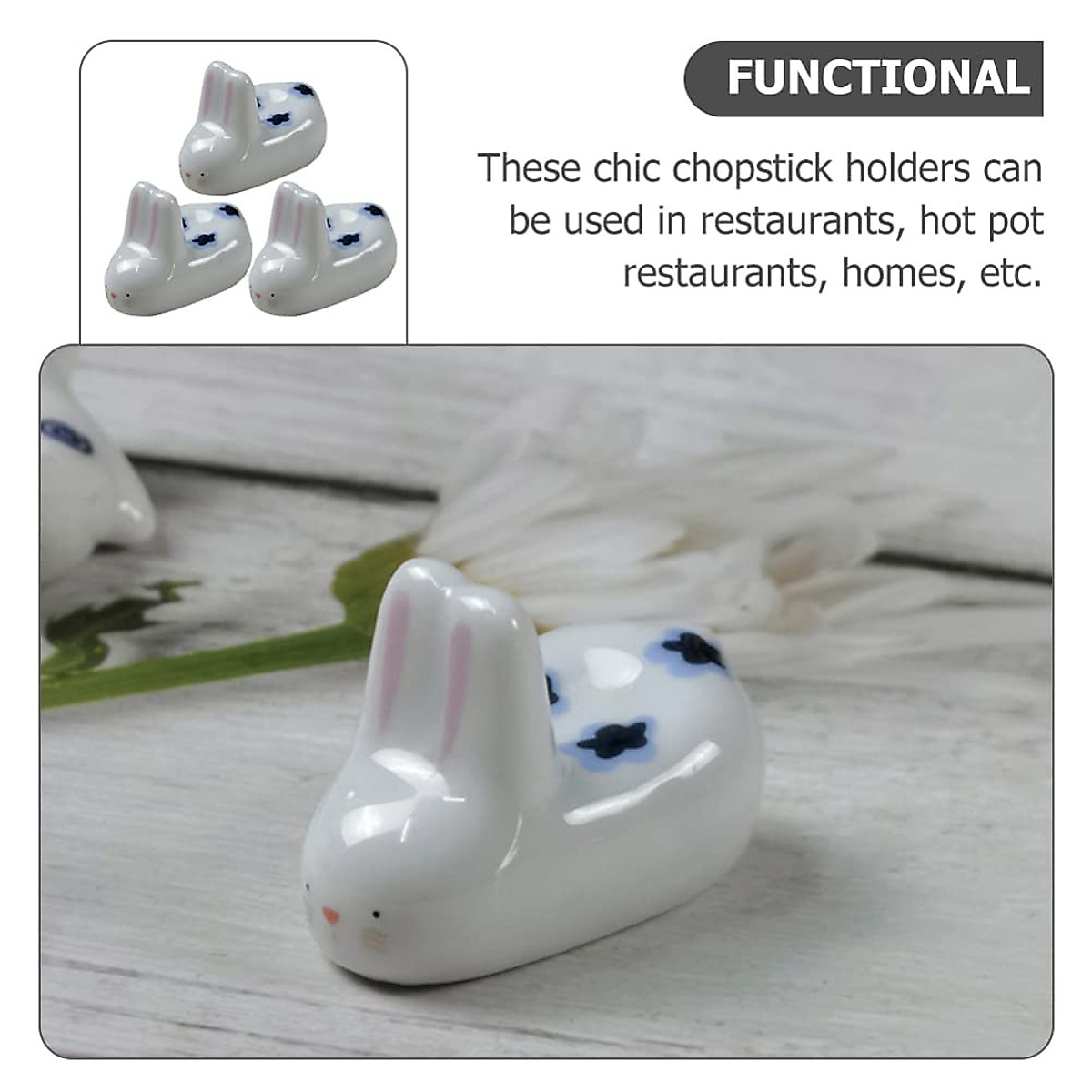 BESPORTBLE 3pcs Table Setting Chopstick Rest Rack Utensil Cutlery Pillow Rest for Chopsticks Easter Chopsticks Holder Miniature Cat Ceramic Rabbit Miniature Spoon Rest Cartoon Ceramics White