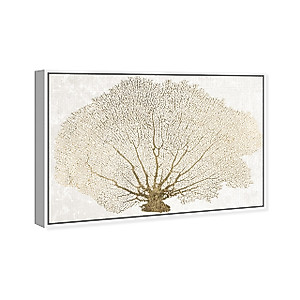 The Oliver Gal Artist Co. Nautical and Coastal Contemporary White Frame Canvas Wall Art Gold Coral Fan Living Room Bedroom and Bathroom Home Decor 45 in x 30 in White and Gold