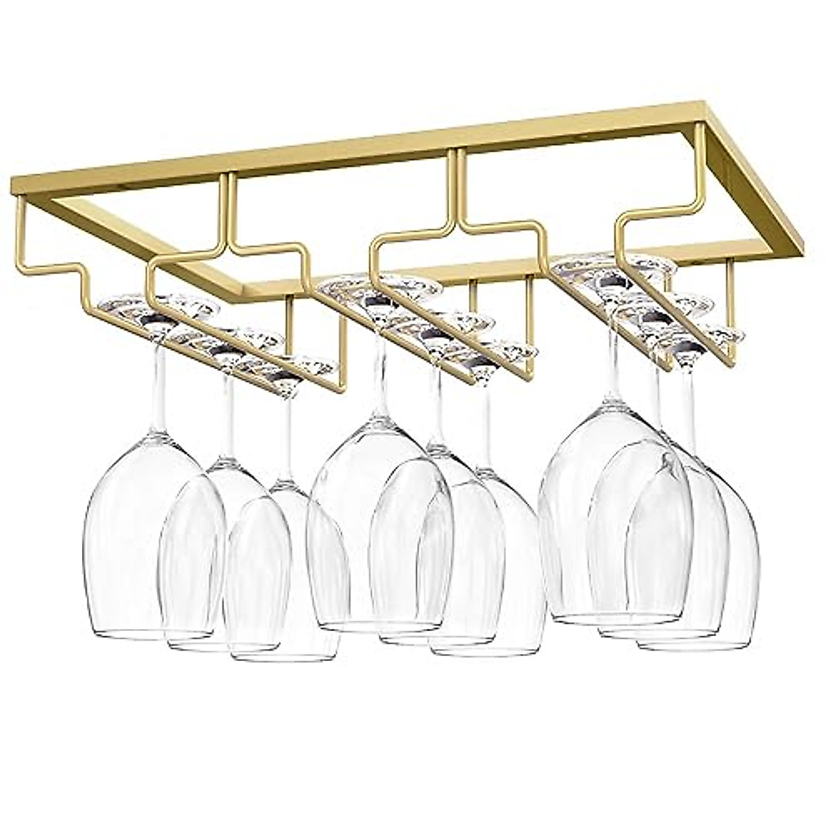 Nuovoware Wine Glass Rack, Wine Glass Hanger Rack Under Cabinet Stemware Wine Glass Holder Storage Hanger for Bar Kitchen Cabinet (3 Rows) - Gold