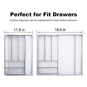 HANGYALI Expandable Cutlery Tray Mesh Flatware Metal Non-Slip 6 Compartments Kitchen Drawer Utensil Organizer (Black)