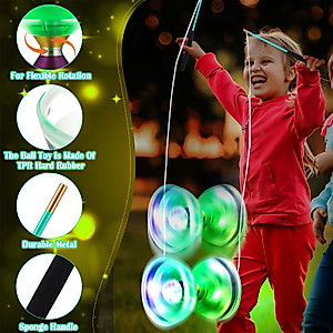 Chitidr Chinese Yoyo Diabolo Set Includes 5 Inch Colorful LED Diabolo Toy Light Up with 2 Pieces Diabolo Sticks, 1 Piece Diabolo String and 1 Piece Net Bag for Fun (Green)