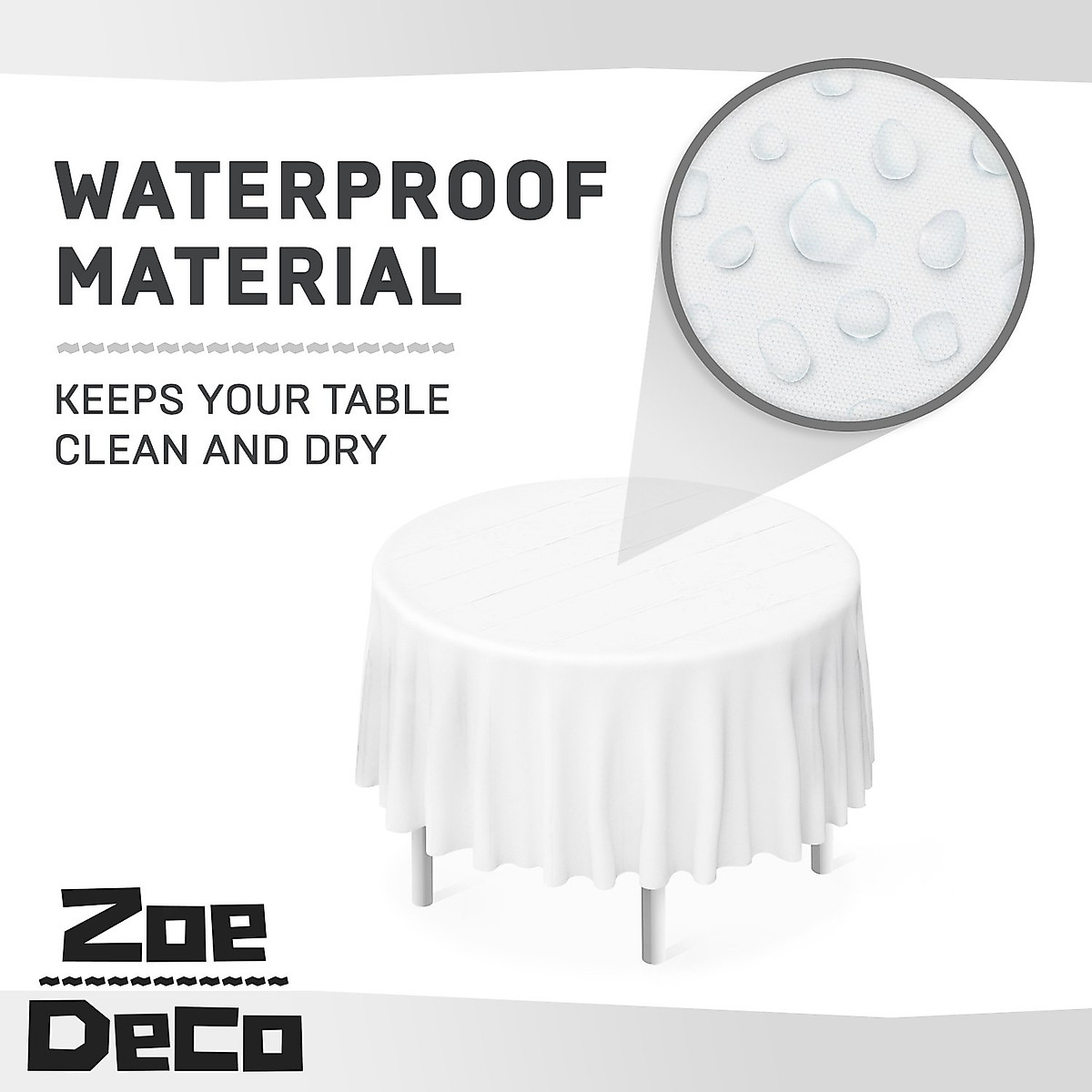 Zoe Deco Plastic Tablecloth (12 Pack, 84" Diameter, Round White Table Cloth), Disposable Table Covers for Parties, Graduations & Picnics, Table Protectors