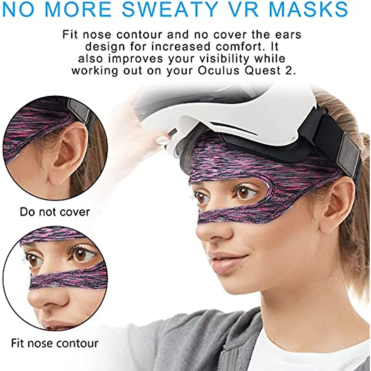 VR Sweat Band for Oculus Quest 2 Face Mask Eye Masks Face Cover for VR Workouts Supernatural VR Sweat Guard for Women Men(3pcs)