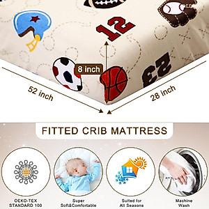Wowelife Baby Crib Bedding Set for Boys and Girls Sports Premium 3-Piece Baby Bedding Set Brown Football Basketball Rugby Crib Bed Set Baseball, Breathable and Soft