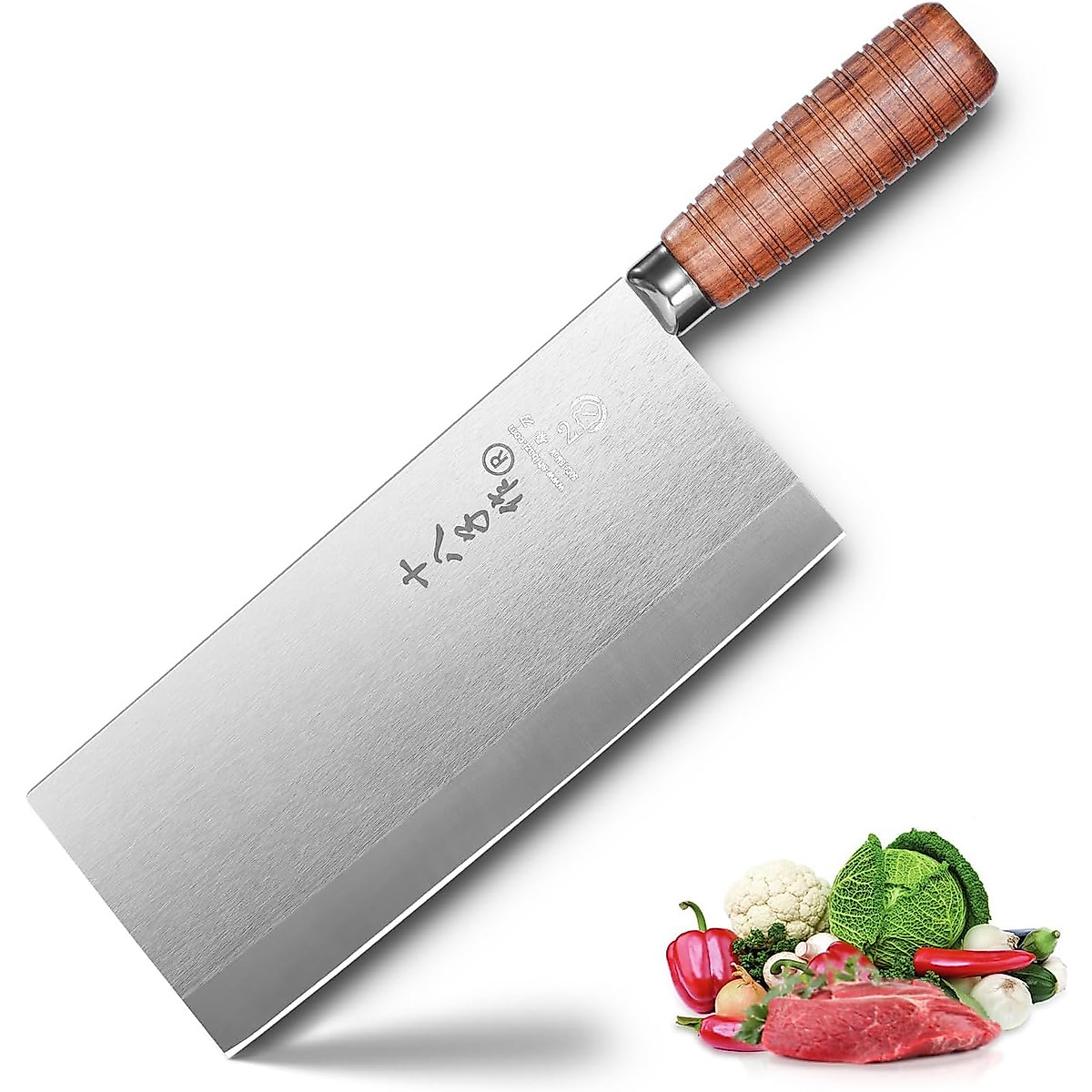 SHI BA ZI ZUO 8 Inch Forged Professional Chef Cleaver Vegetable Knife High Carbon Steel with Sturdy Rosewood Handle for Daily Basis