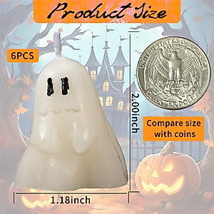 Asbondy 6 Pcs Halloween Ghost Candles, Cute Ghost Decorative Candle Set, Burning Candles, White Soy Wax Horror Candles for Halloween Party and Table Decorations
