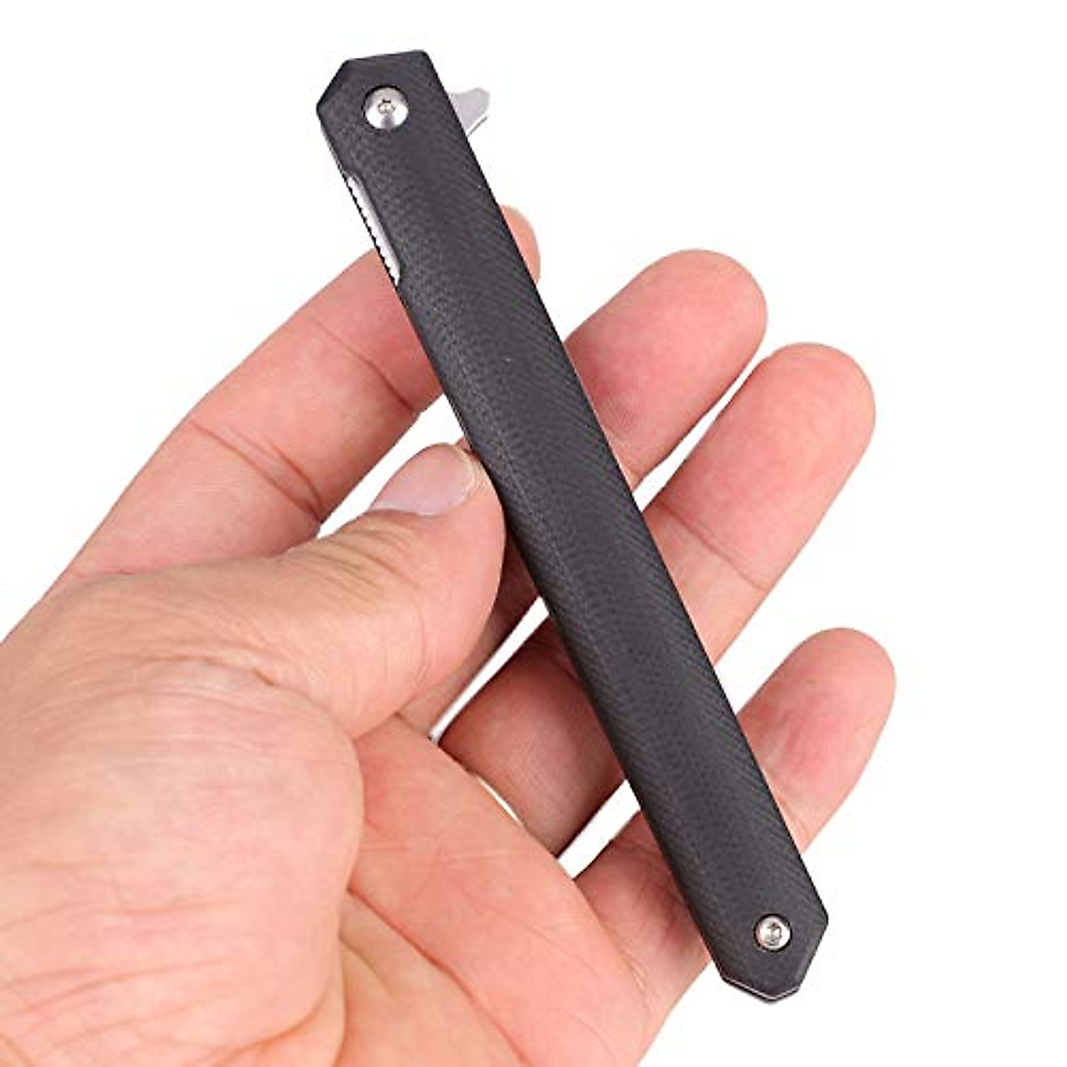Samior G1035 Small Slim Folding Pocket Flipper Knife, 3.5 inch D2 Drop Point Blade, Black G10 Handle with Liner Lock Pocket Clip, Gentleman's EDC Pen Knives 1.3oz