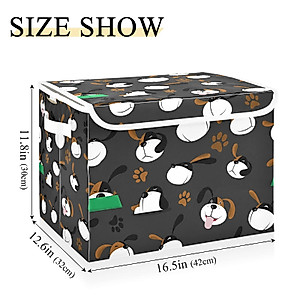 DOMIKING Funny Dog Paw Large Storage Bin with Lid Collapsible Shelf Baskets Box with Handles Toys Organizer for Nursery Drawer Shelves Cabinet