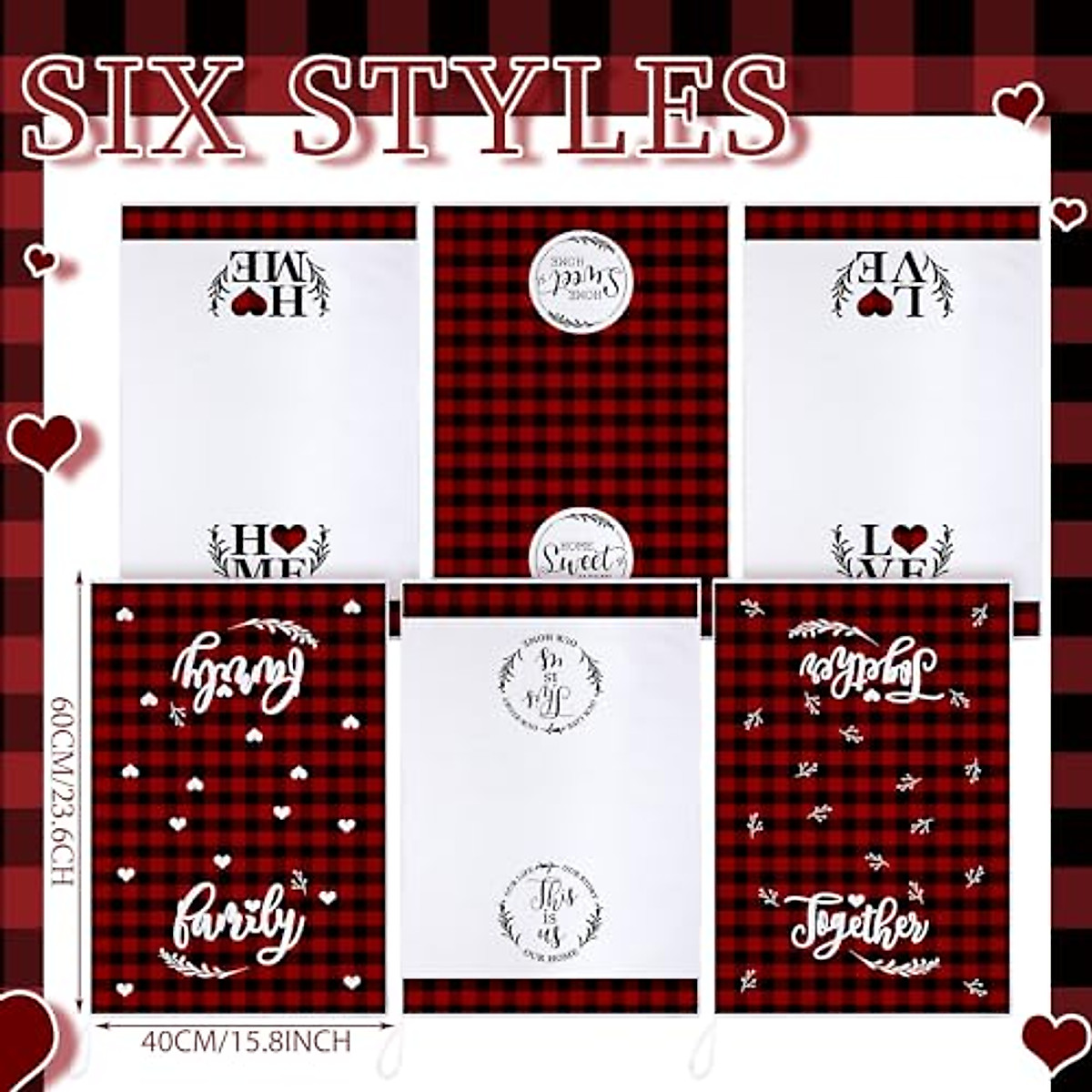 Bencailor 6 Pcs Valentine‘s Day Kitchen Towels Red Buffalo Plaid Heart Valentines Dish Towels Valentine Towels Hand Dish Tea Towels for Home Bathroom Gifts Anniversary Decorations(Red,Classic)